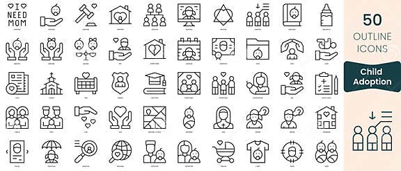Set of Child Adoption Icons. Thin Linear Style Icons Pack Stock Vector ...