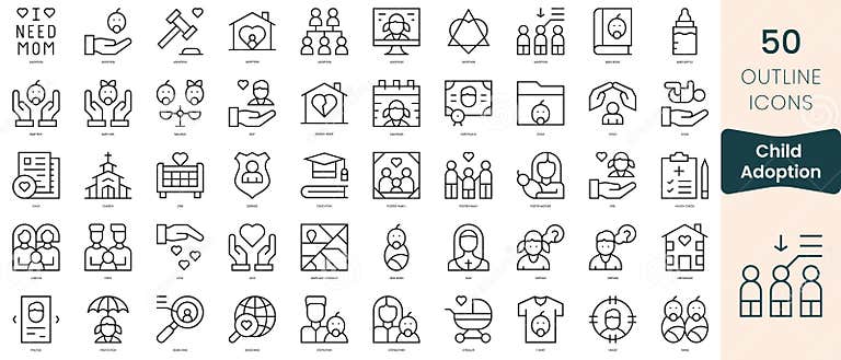 Set of Child Adoption Icons. Thin Linear Style Icons Pack Stock Vector ...