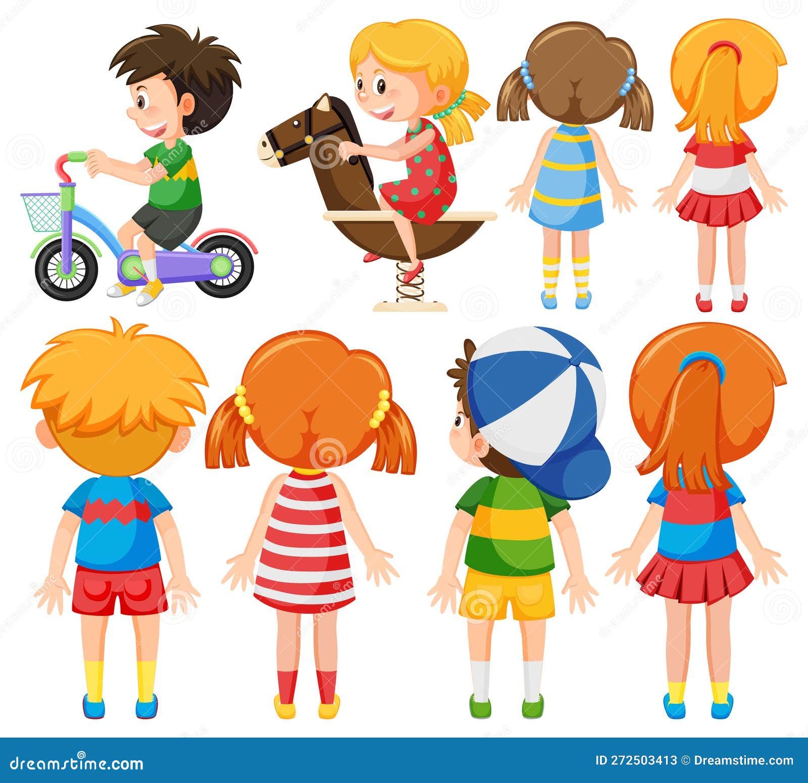 Set of Children Back of Cartoon Character Stock Vector - Illustration ...