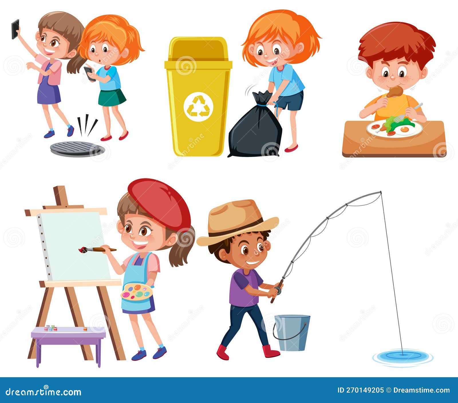 Set of Children Cartoon Character with Different Action Stock Vector ...
