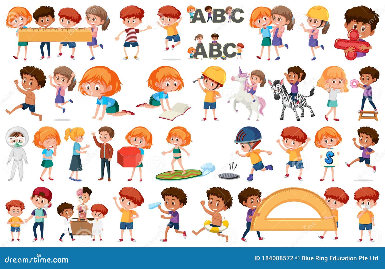 Set of Children Cartoon Character Stock Vector - Illustration of male ...