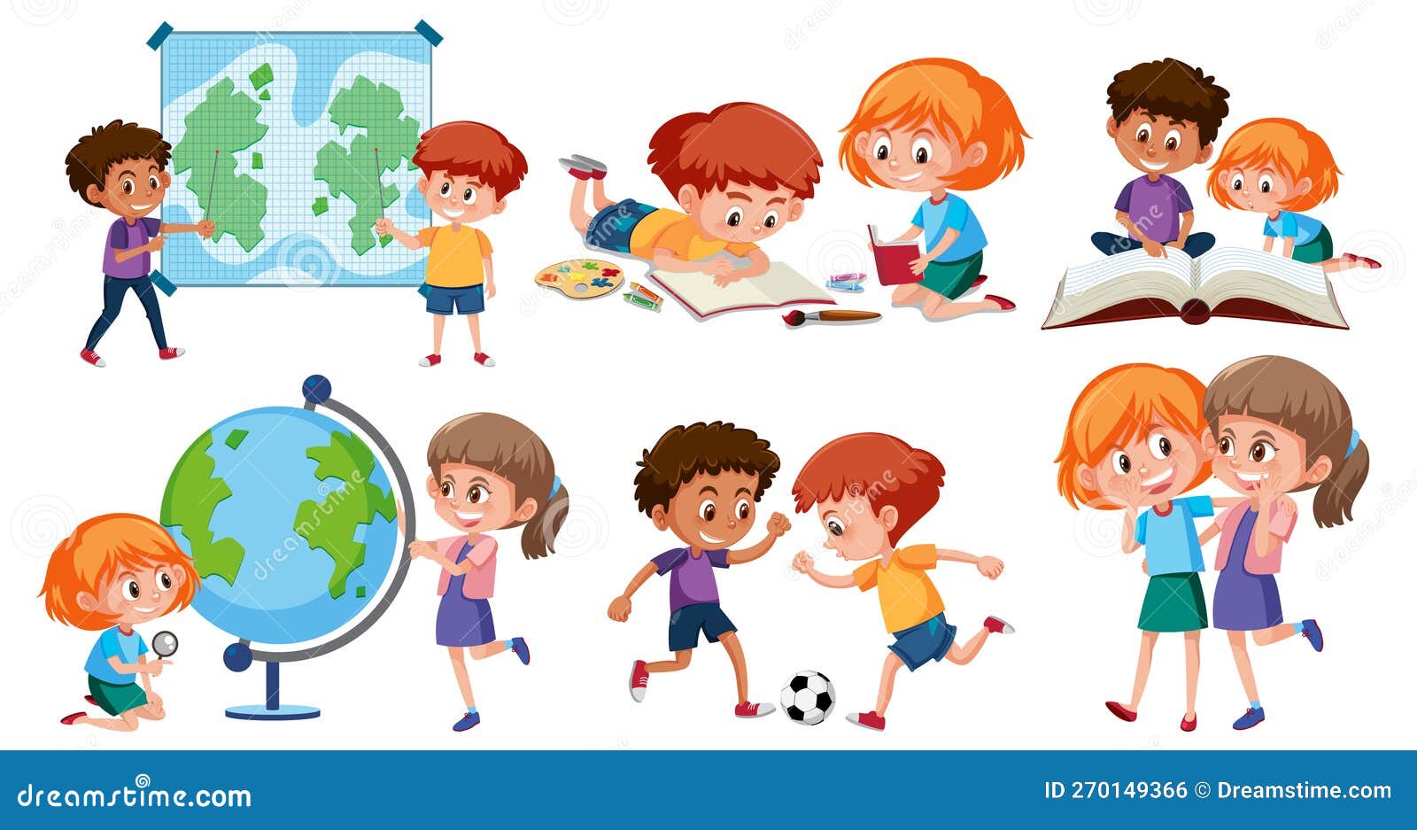 Set of Children Cartoon Character Learning Different Subjects Stock ...