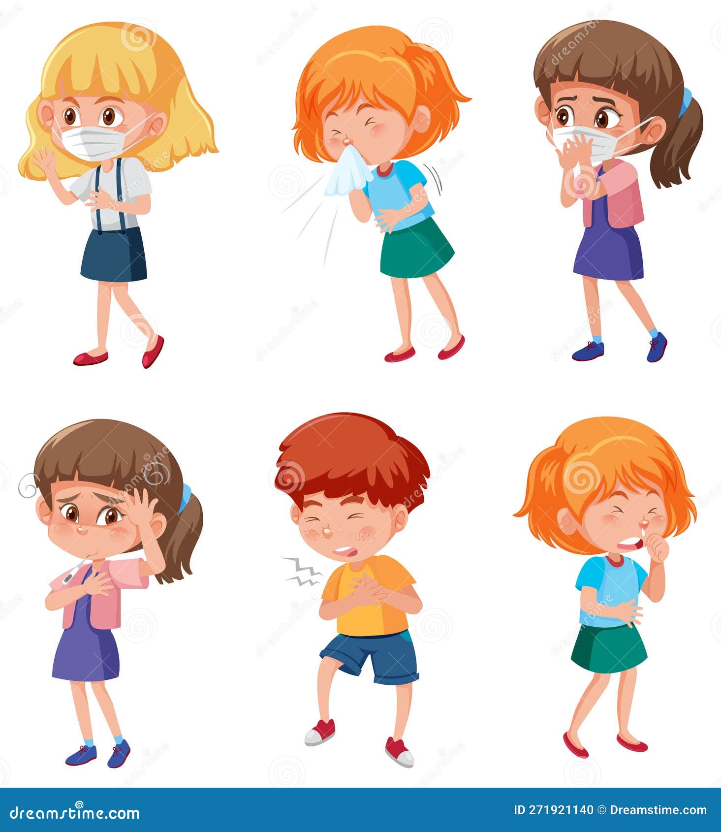 Children Get Sick, High Temperature, How To Treat The Flu, Cartoon ...