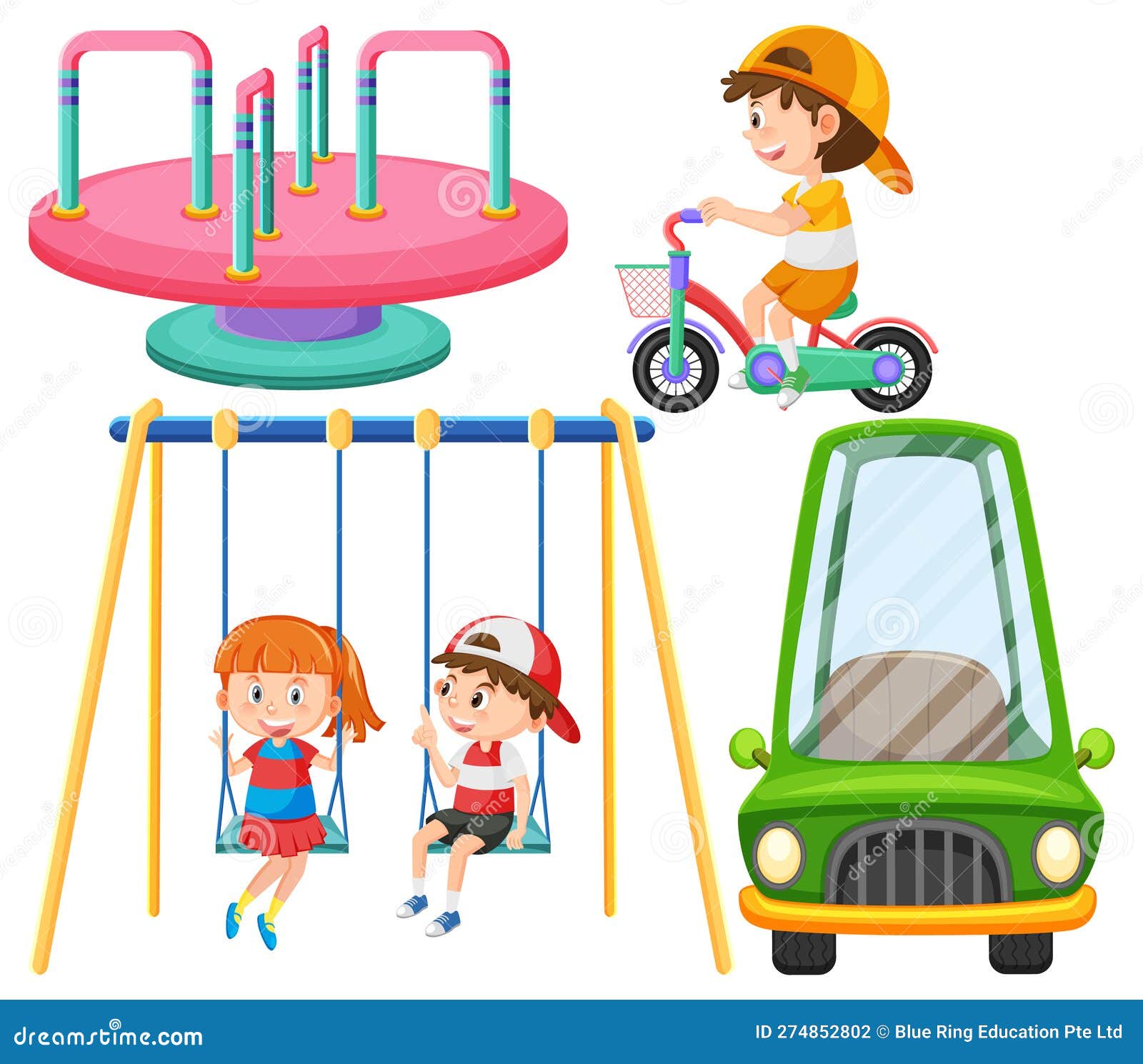 Set of Children Cartoon at Playground Stock Vector - Illustration of ...