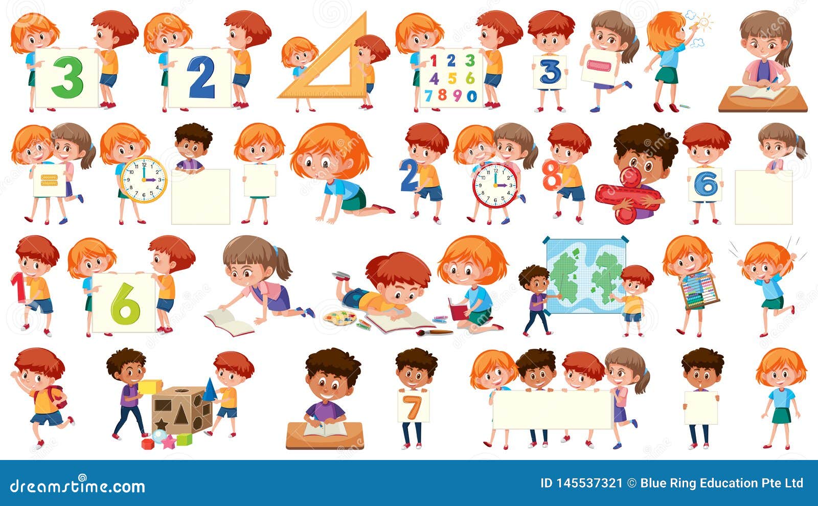 Set of children character stock vector. Illustration of time - 145537321