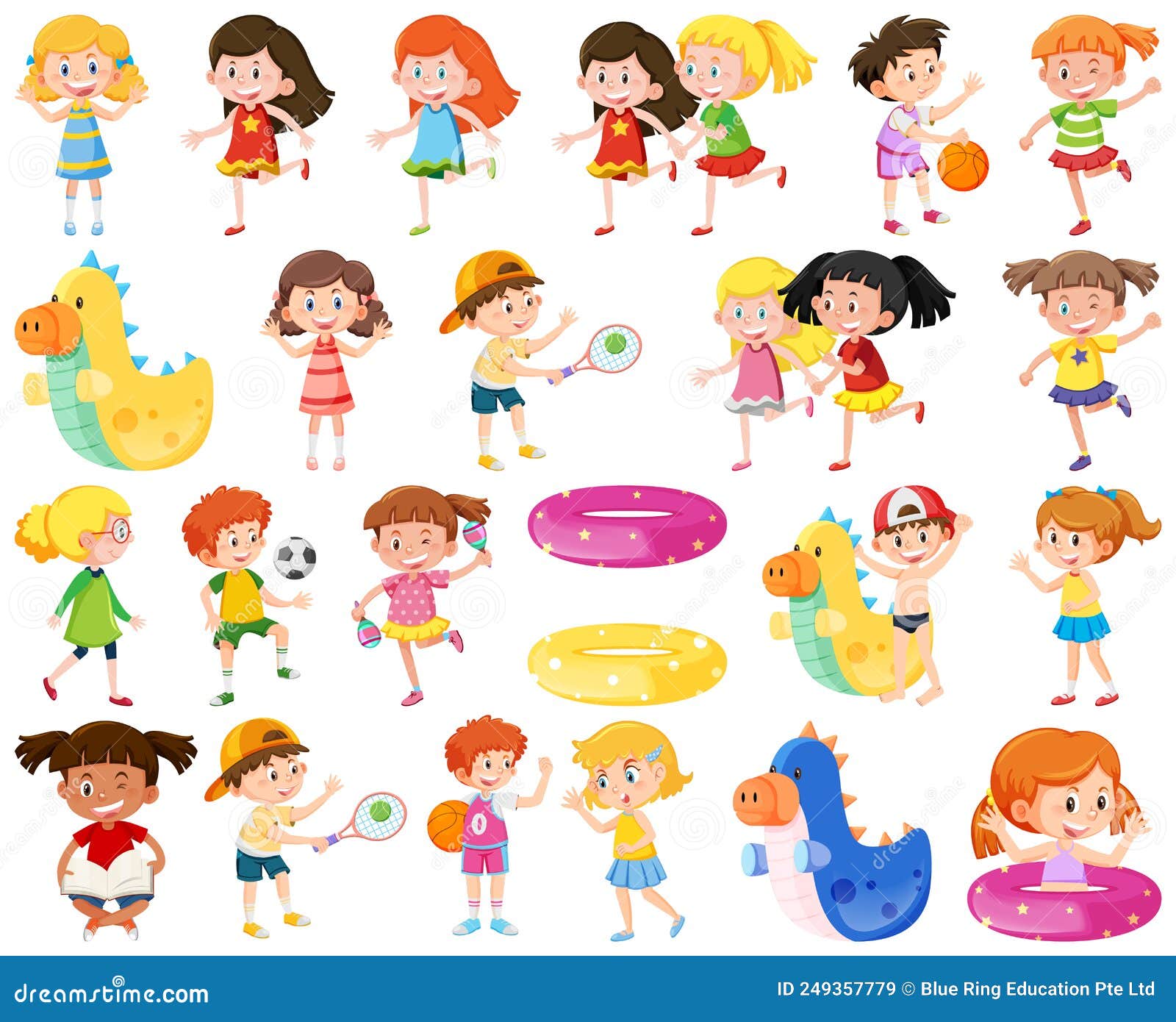 Set of Children Doing Different Activities Stock Vector - Illustration ...