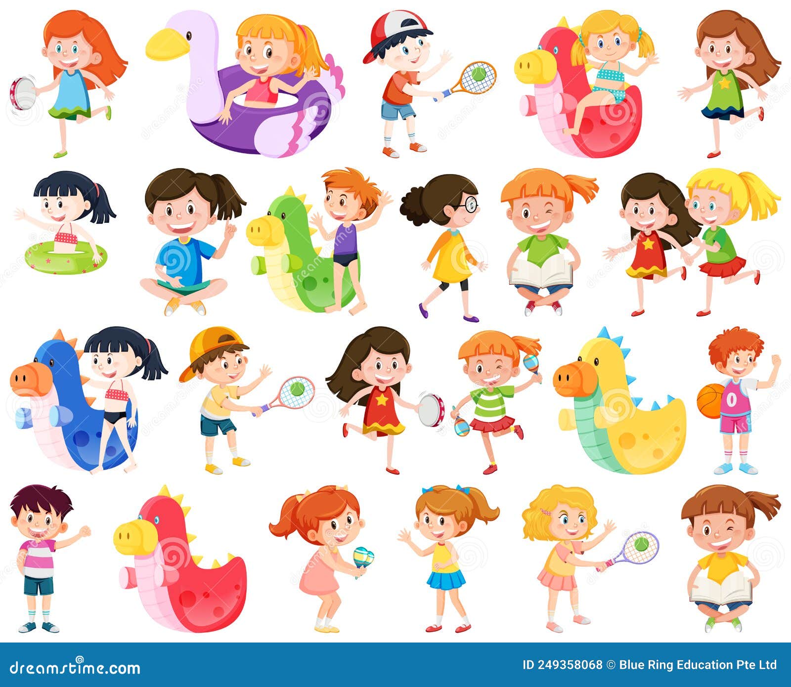 Set of Children Doing Different Activities Stock Vector - Illustration ...