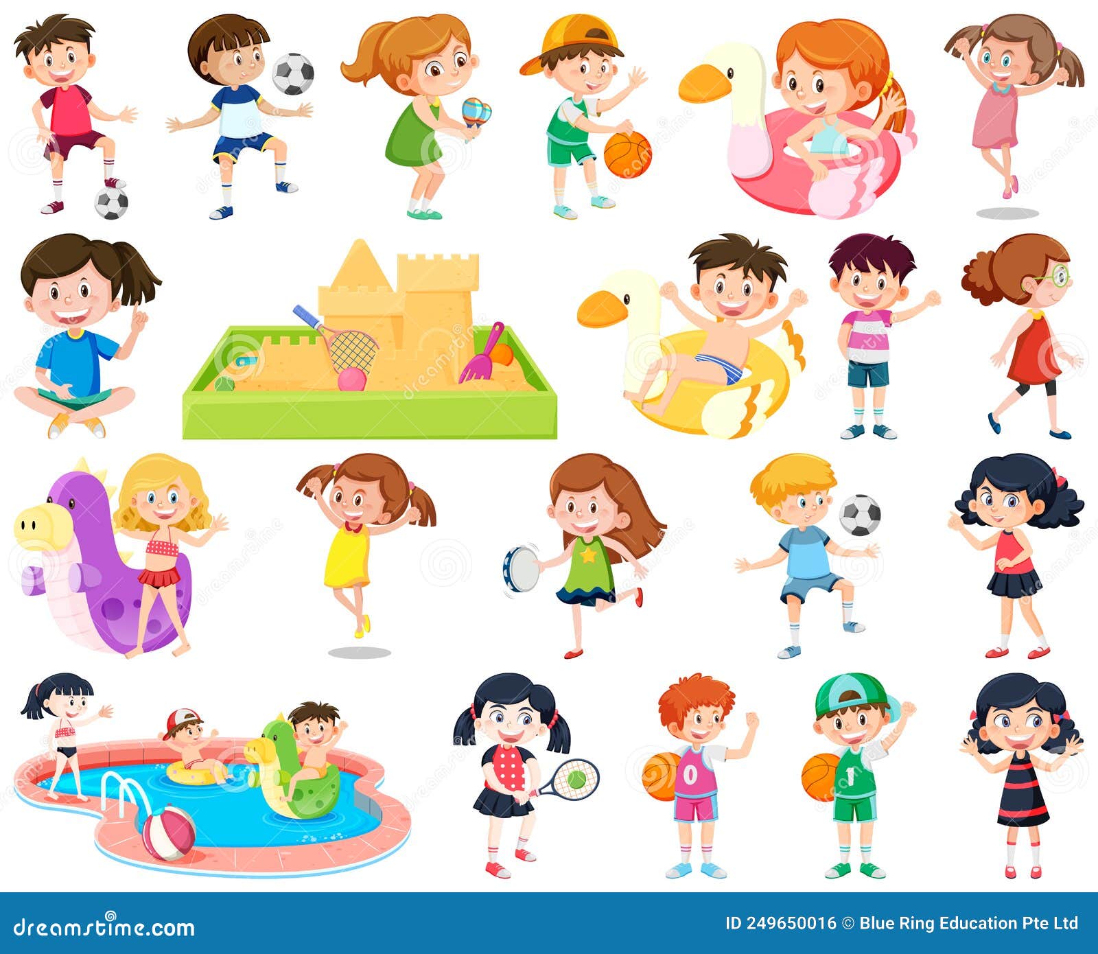 Set of Children Doing Different Activities Stock Vector - Illustration ...