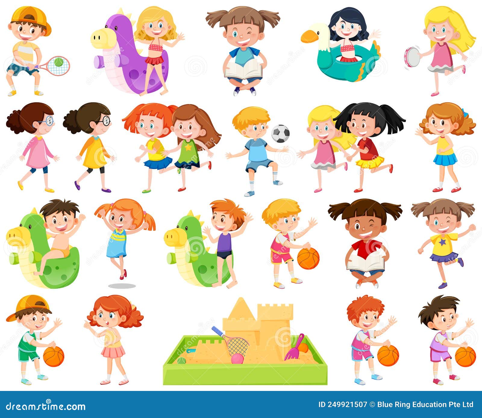 Set of Children Doing Different Activities Stock Vector - Illustration ...