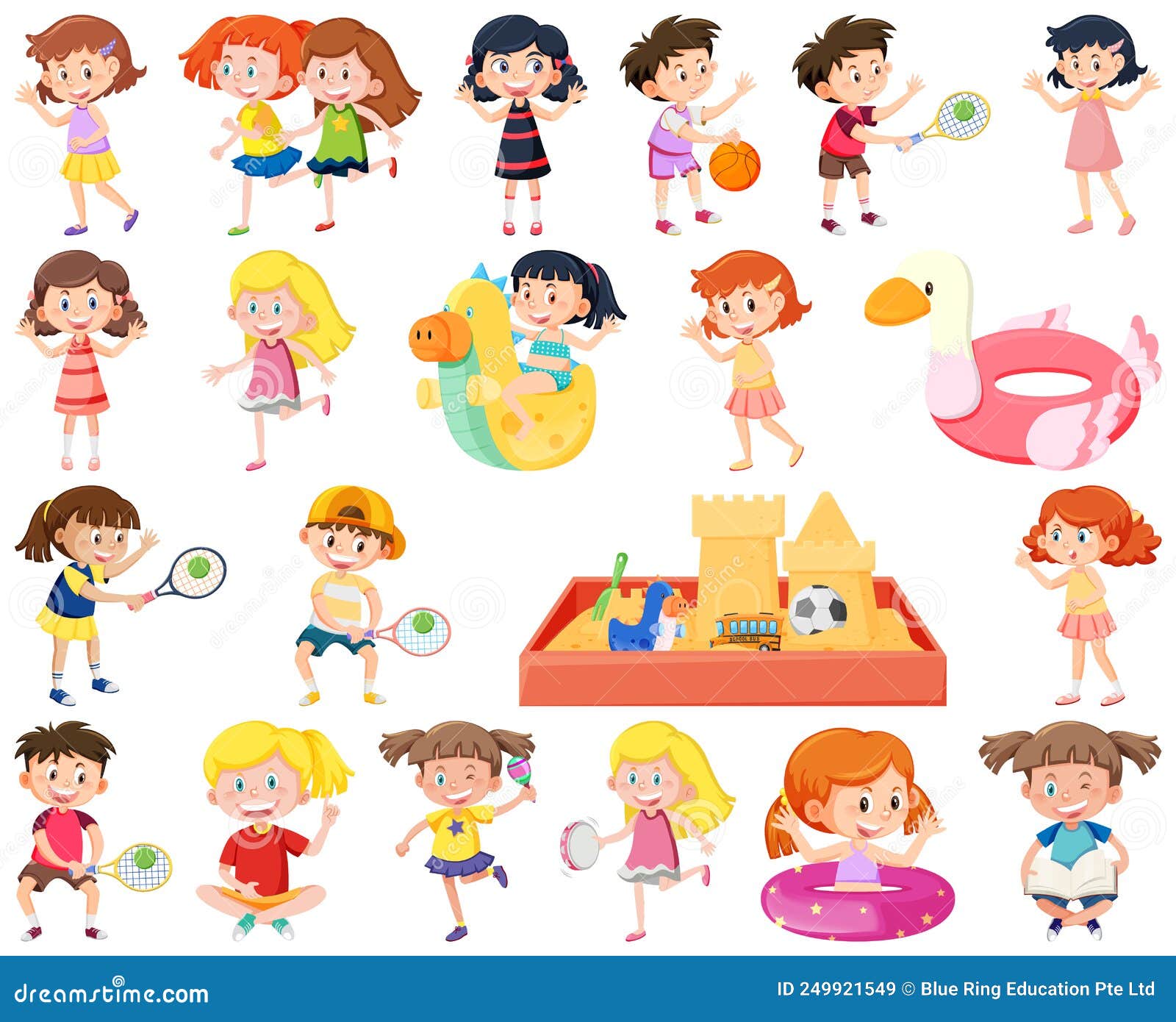 Set of Children Doing Different Activities Stock Vector - Illustration ...