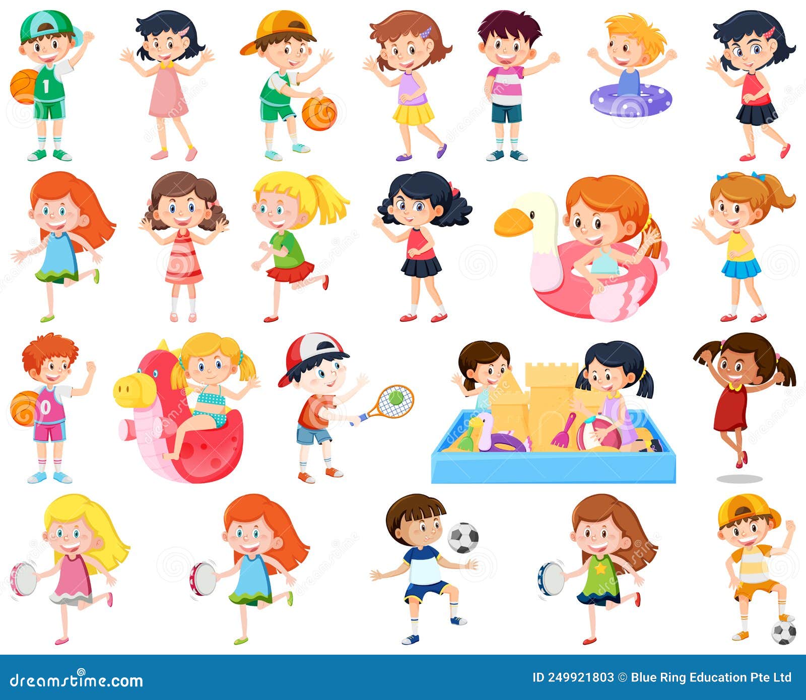 Set of Children Doing Different Activities Stock Vector - Illustration ...