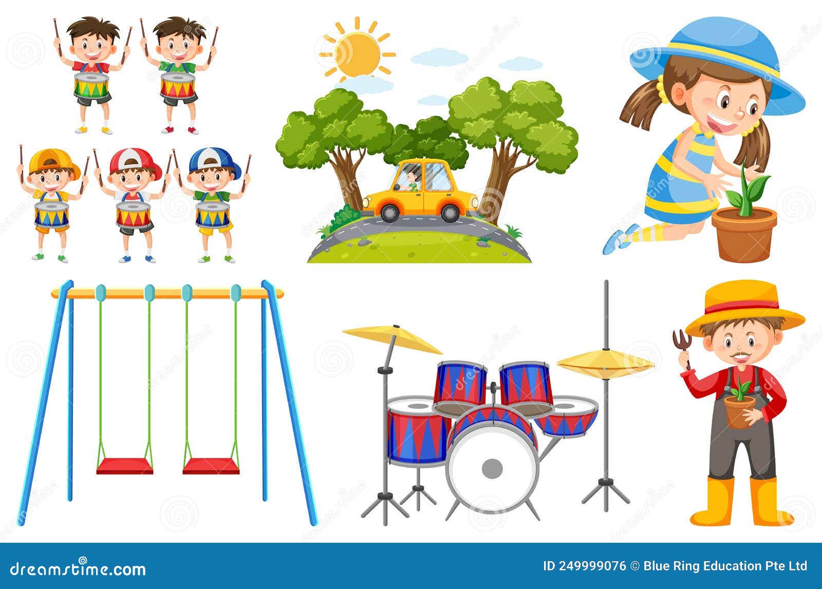 Set of Children Doing Different Activities Stock Vector - Illustration ...