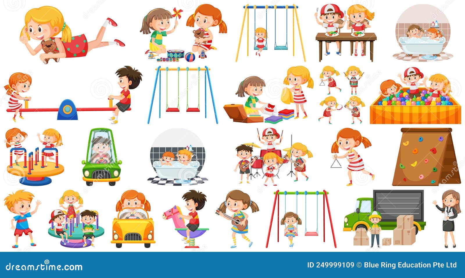 Set of Children Doing Different Activities Stock Vector - Illustration ...