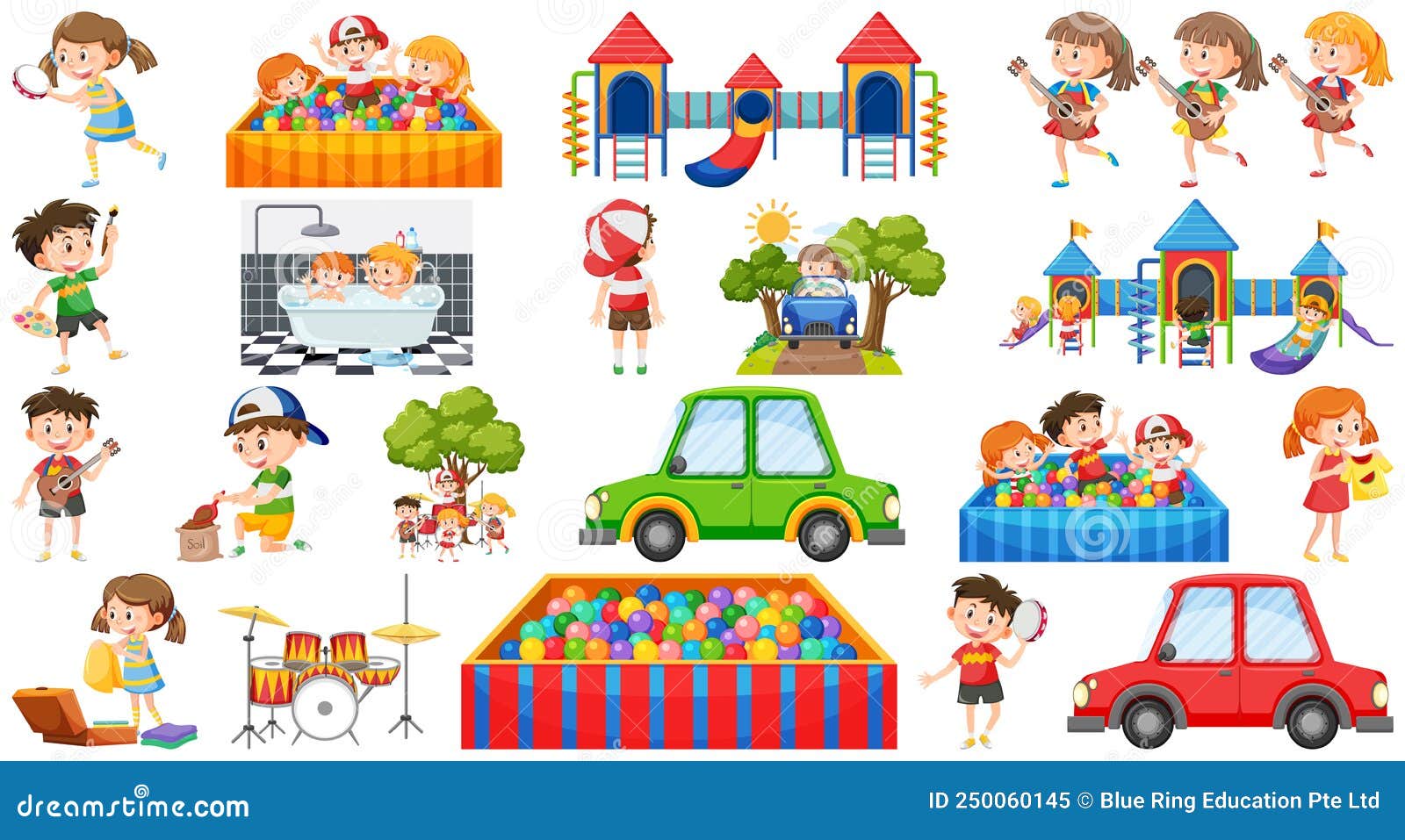 Set of Children Doing Different Activities Stock Vector - Illustration ...