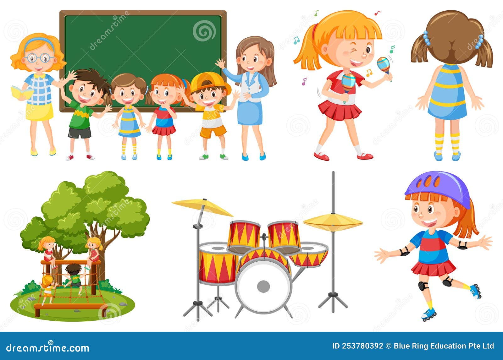 Set of Children Doing Different Activities Stock Vector - Illustration ...