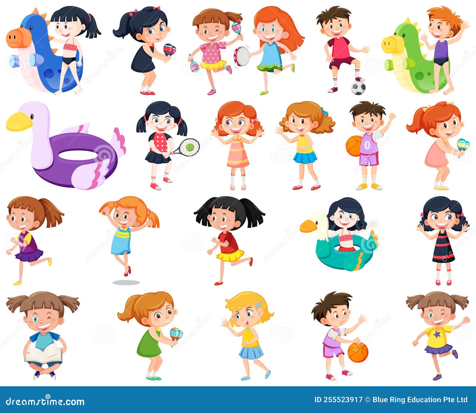 Set of Children Doing Different Activities Stock Vector - Illustration ...