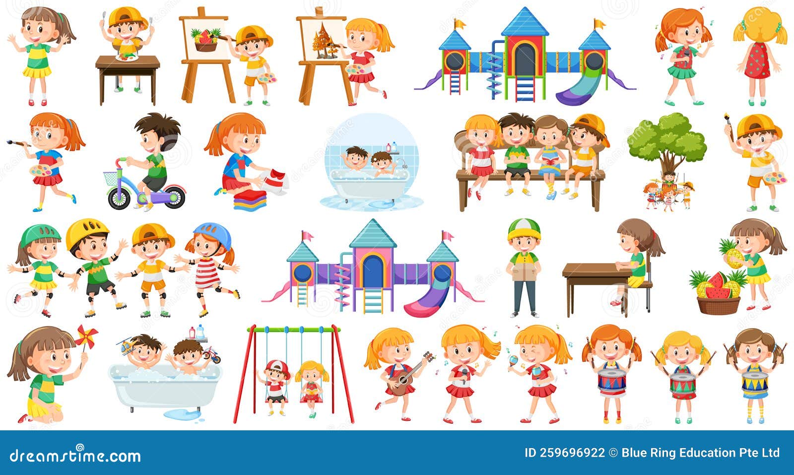 Set of Children Doing Different Activities Stock Vector - Illustration ...