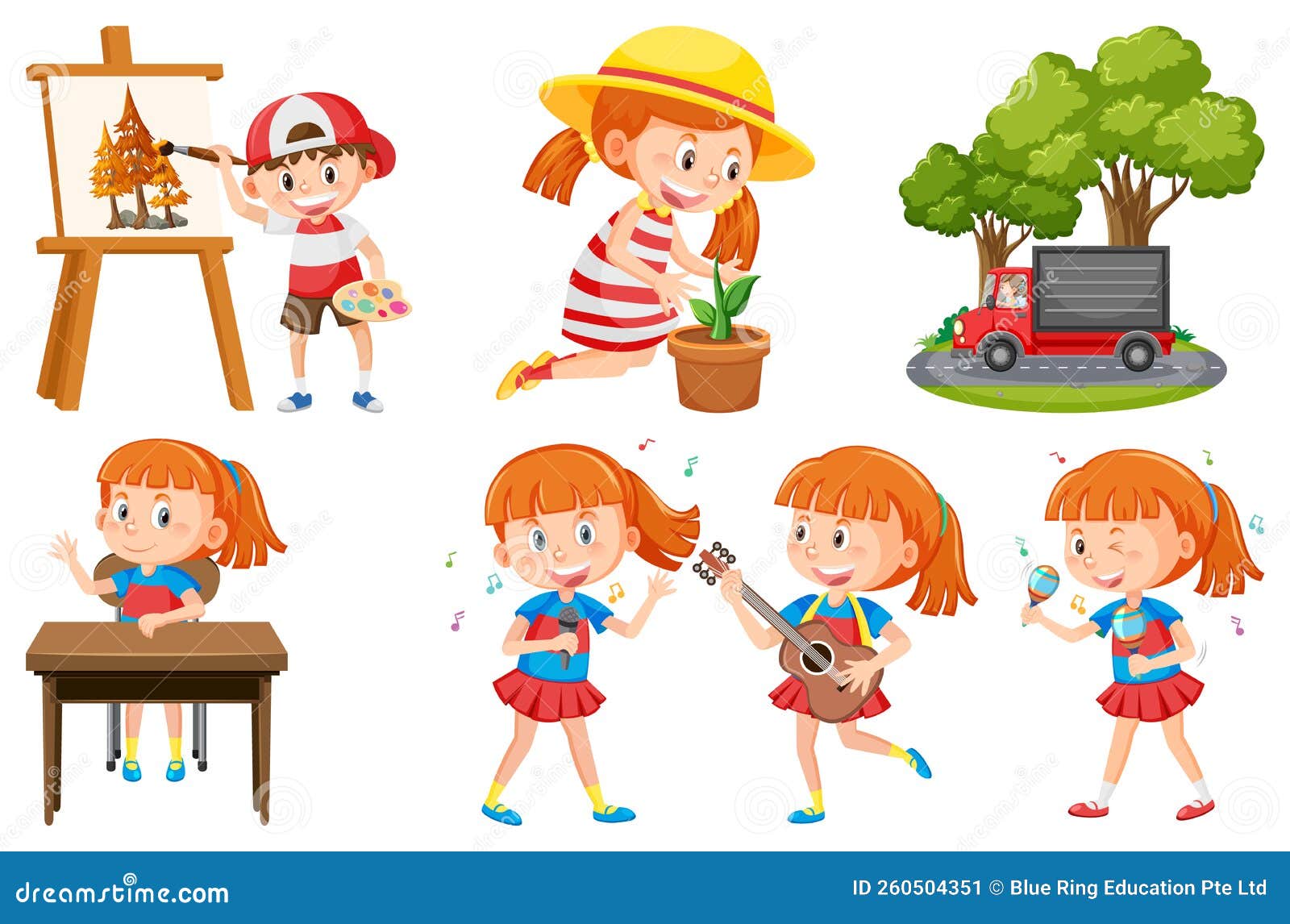 Set of Children Doing Different Activities Stock Vector - Illustration ...
