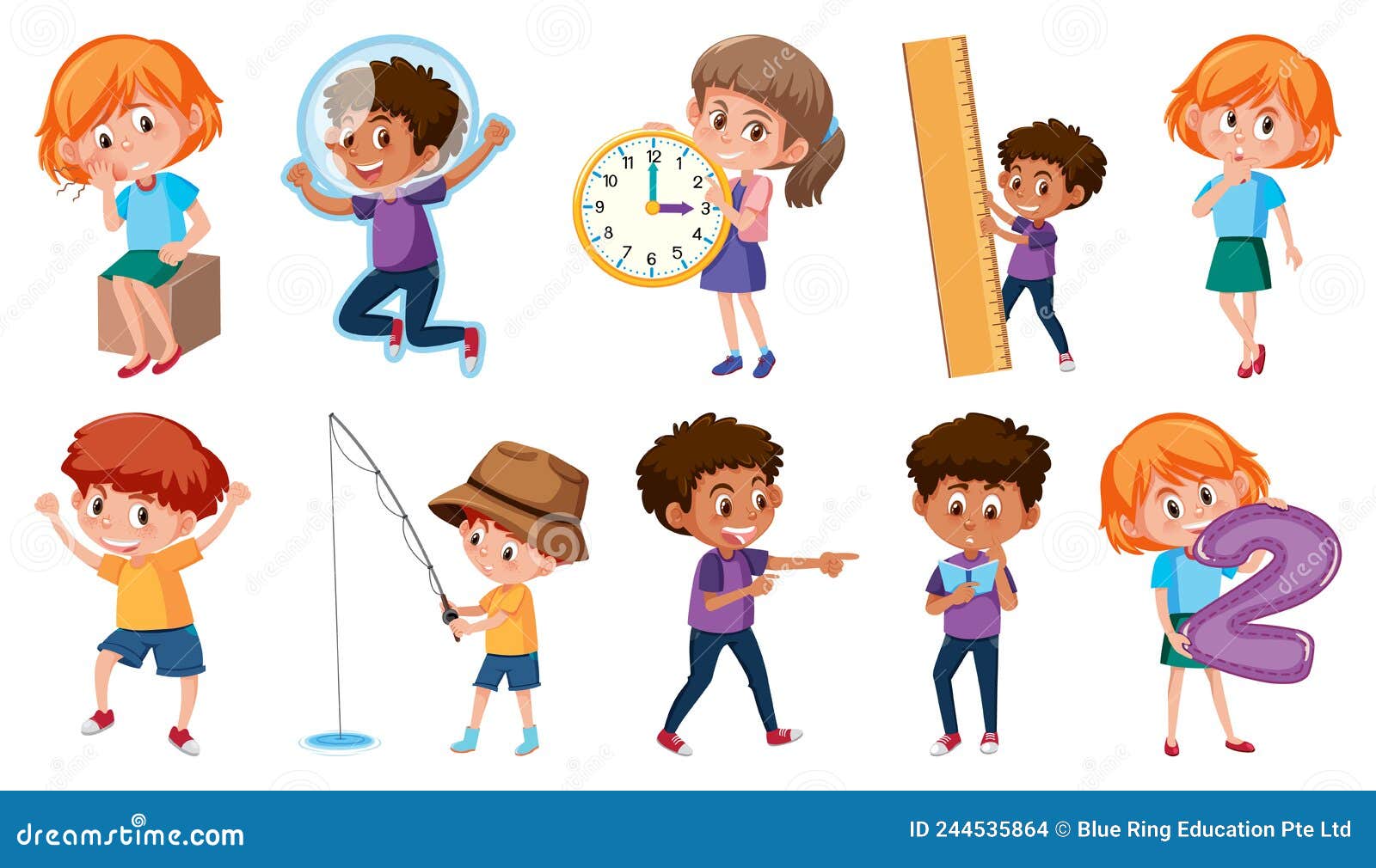 Set of Children Doing Different Activities on White Background Stock ...