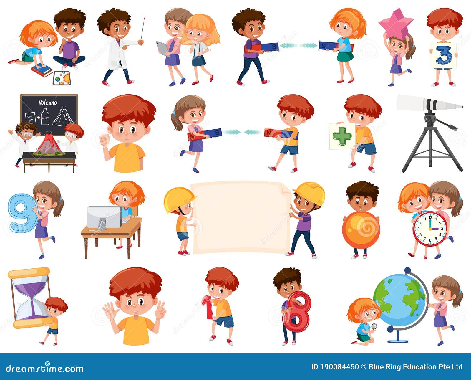 Set of Children with Education Objects Isolated Stock Vector ...