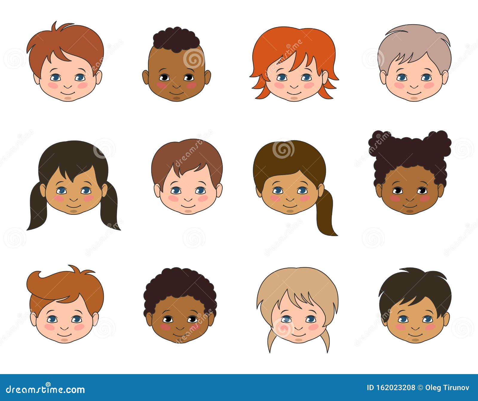 Set Children Faces of Different Races, Multicultural Kids Heads Stock ...