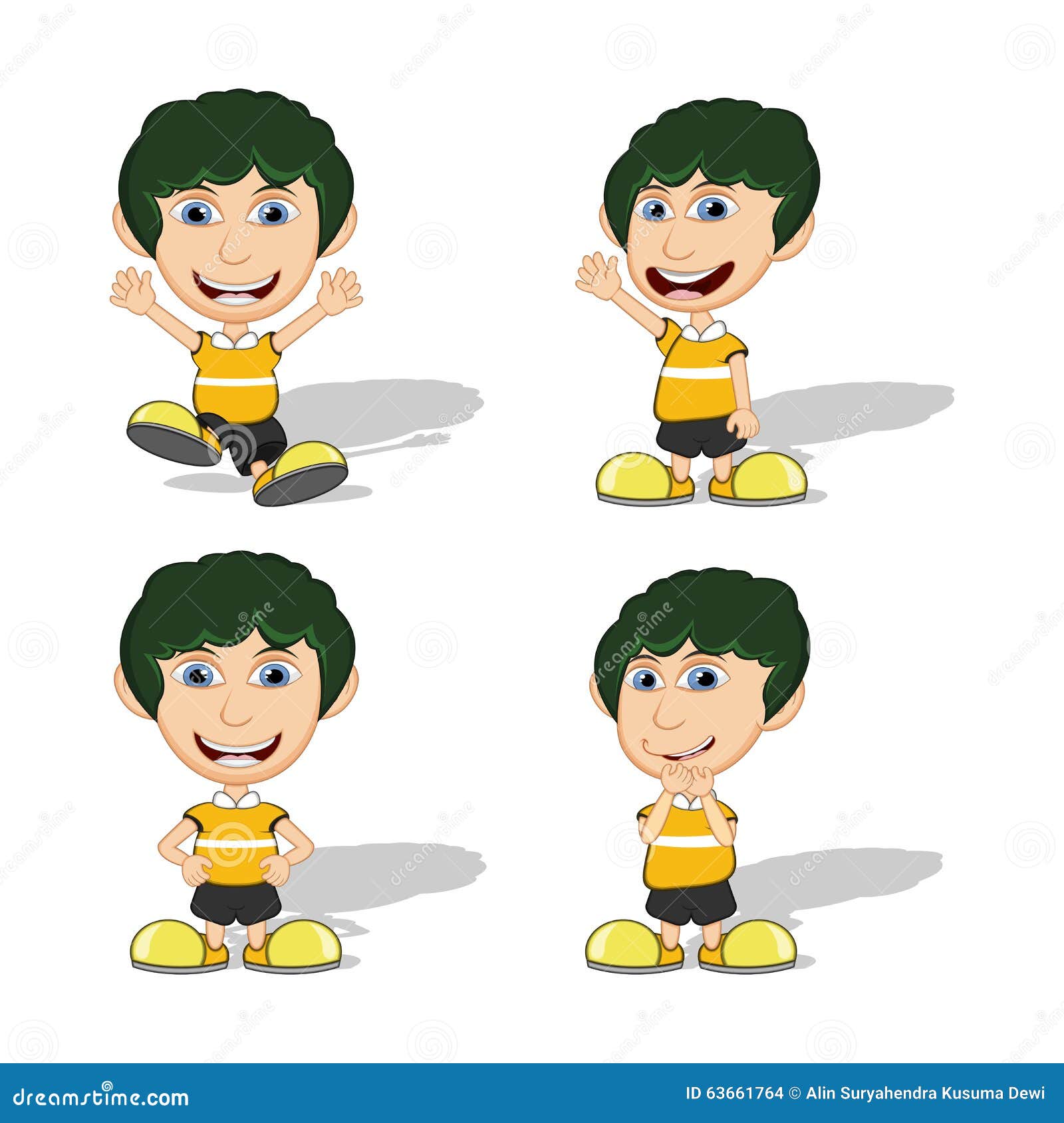 Set of Children Give a Smile, Waving and Running Vector Illustration ...