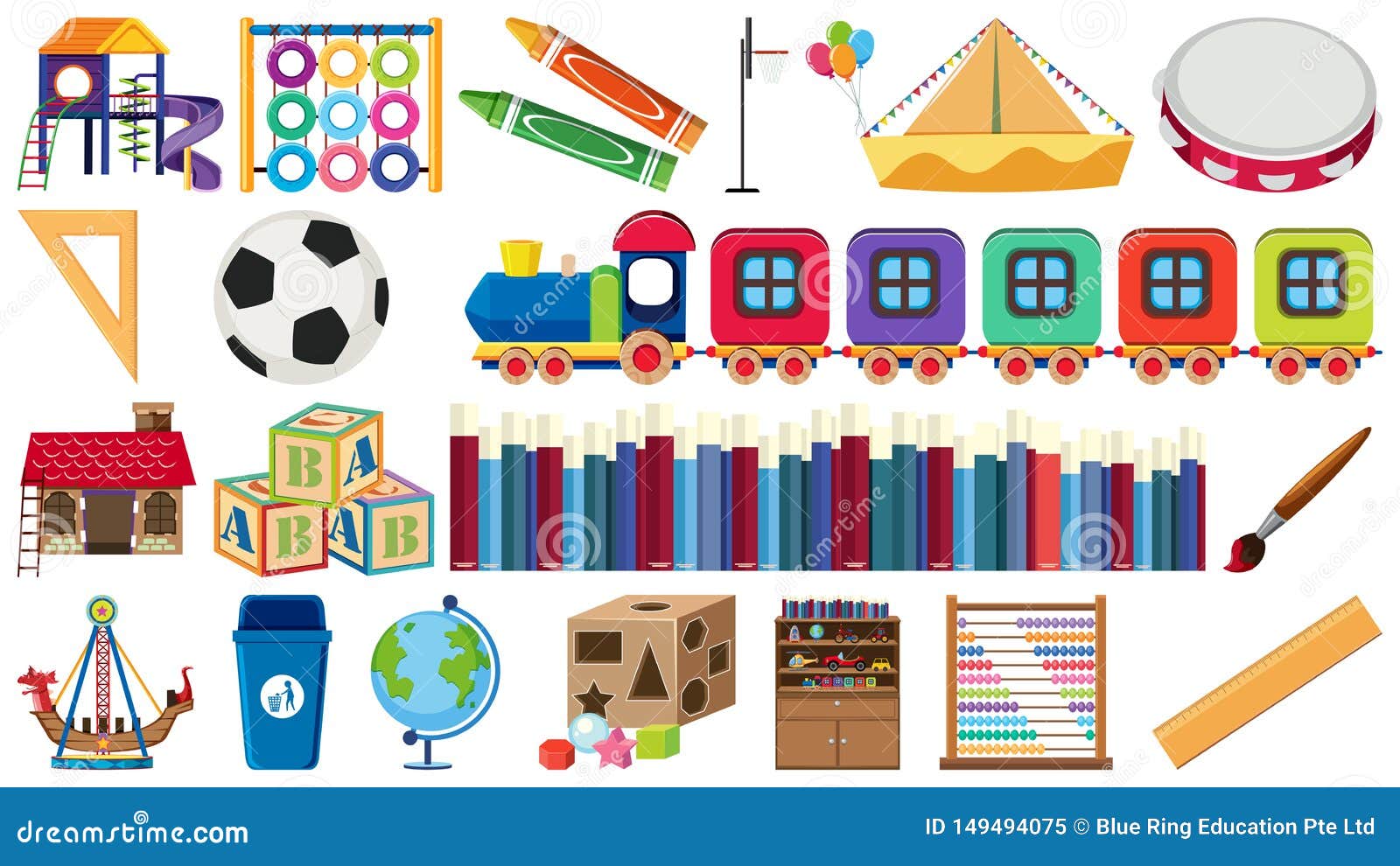 Set of Children Learning Equipment Stock Vector - Illustration of ...