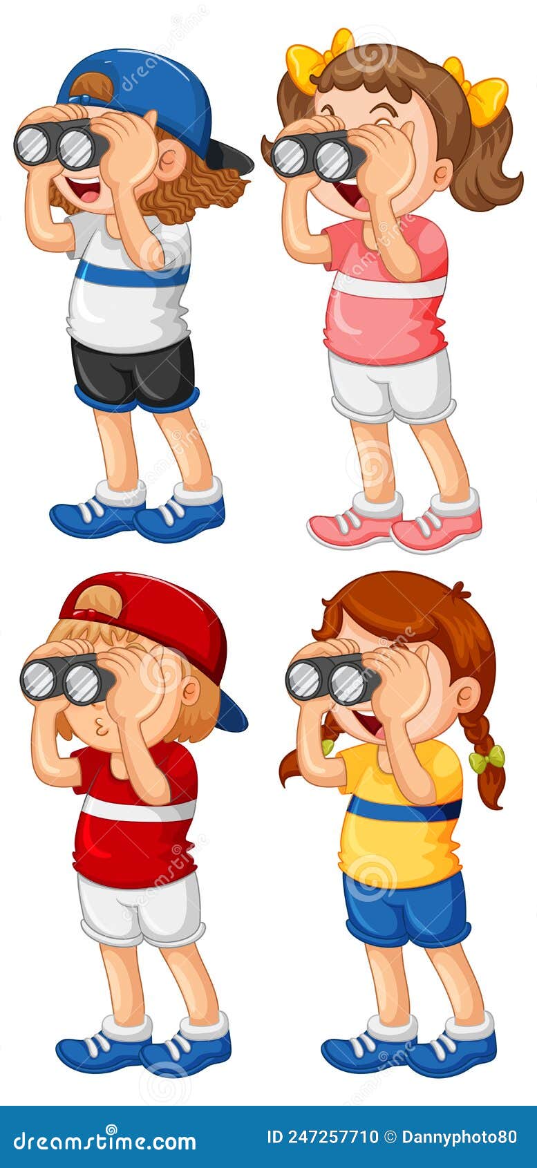 Set of Children Look through Binoculars Stock Vector - Illustration of ...