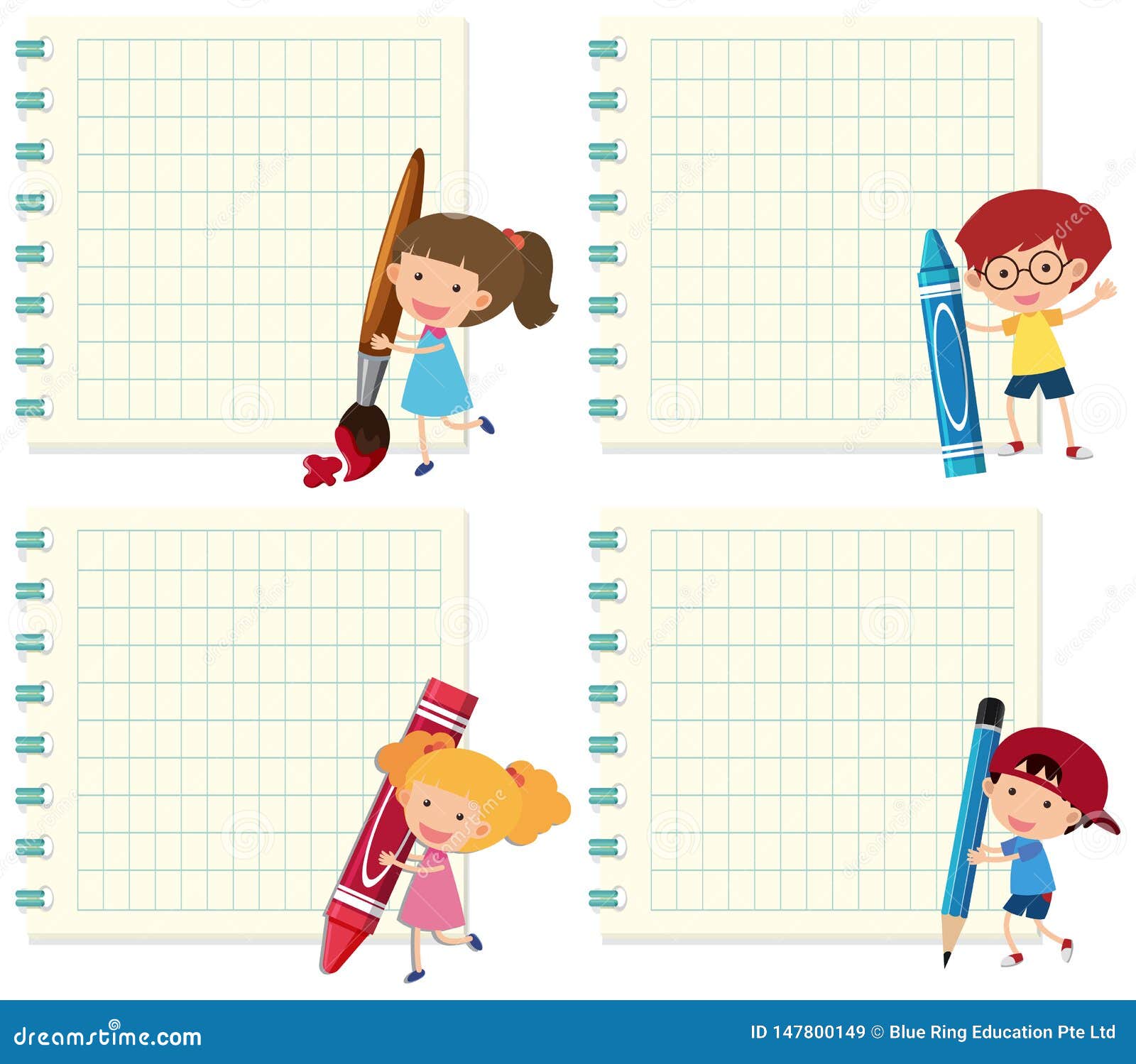 Set of Children on Note Template Stock Illustration - Illustration of ...