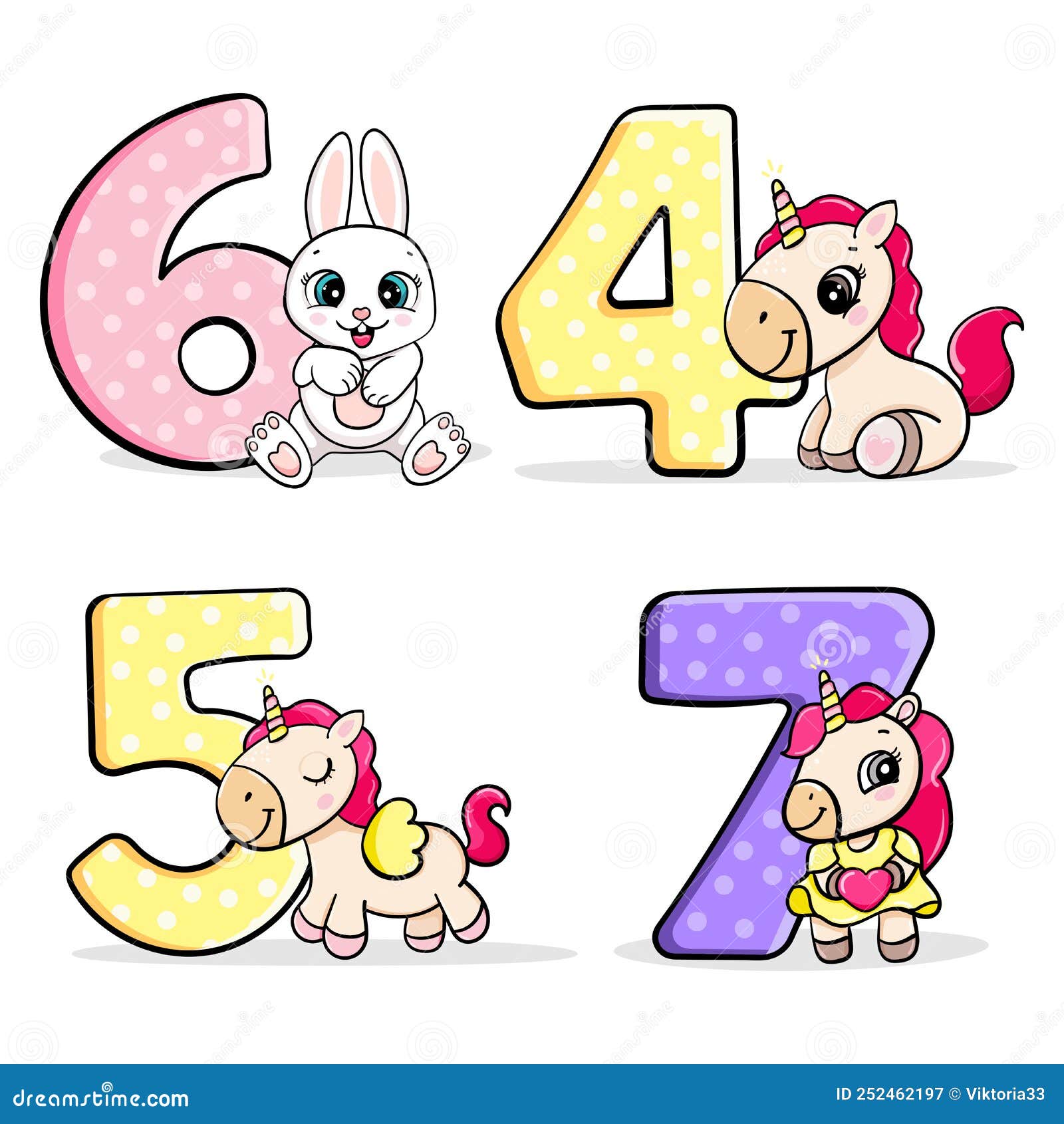 Set of Children Numbers with Animals. Vector Illustration for Kids ...