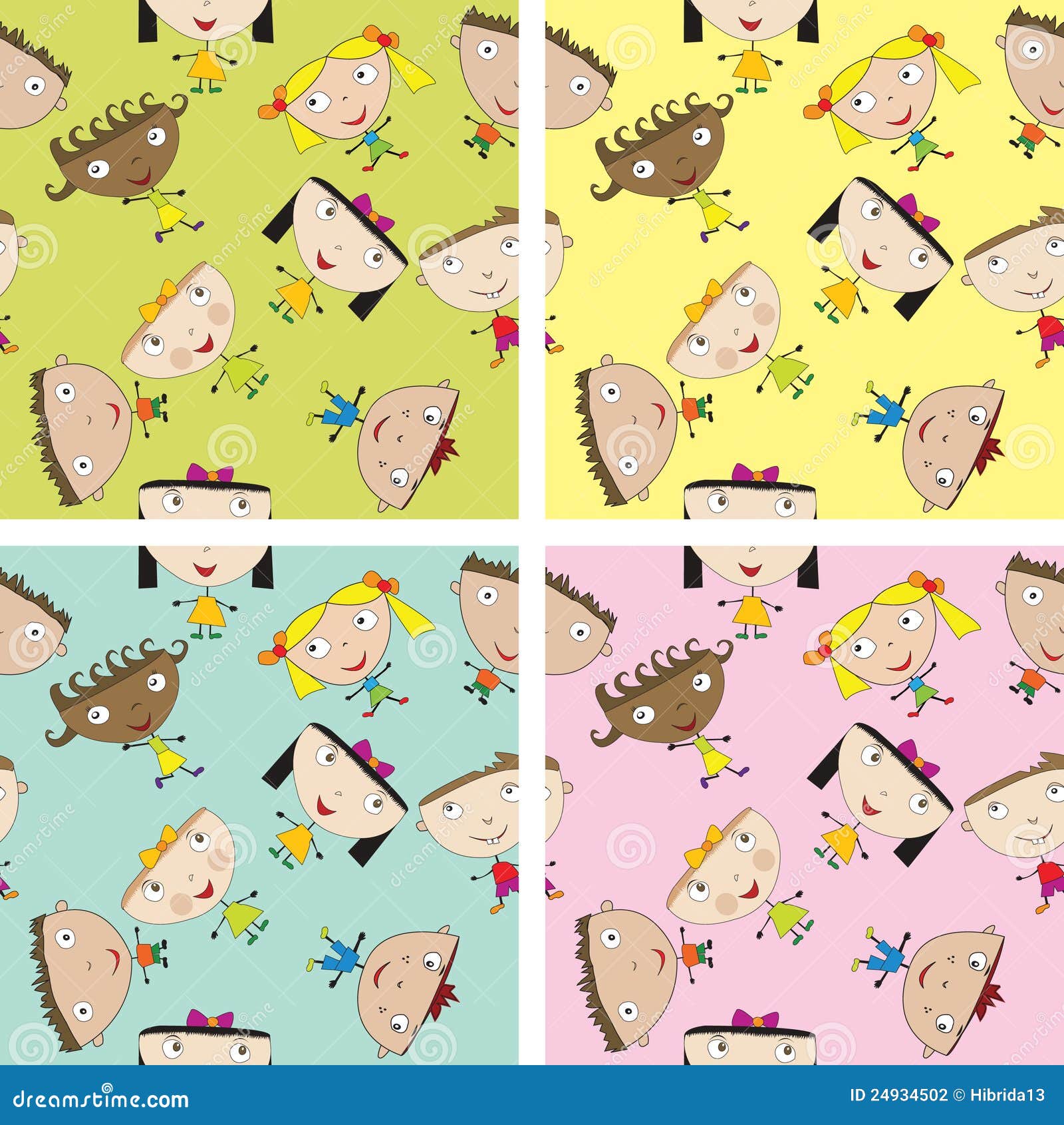 Set of Children Pattern with Kids Stock Vector - Illustration of little ...