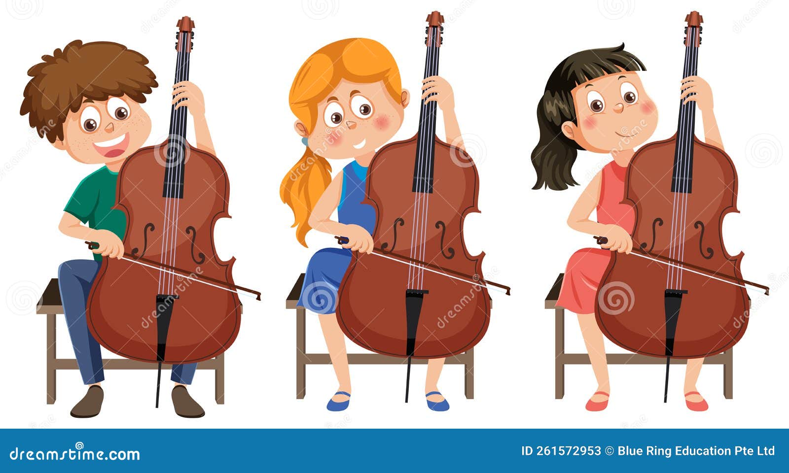 Set of Children Playing Cello Stock Vector - Illustration of entertain ...
