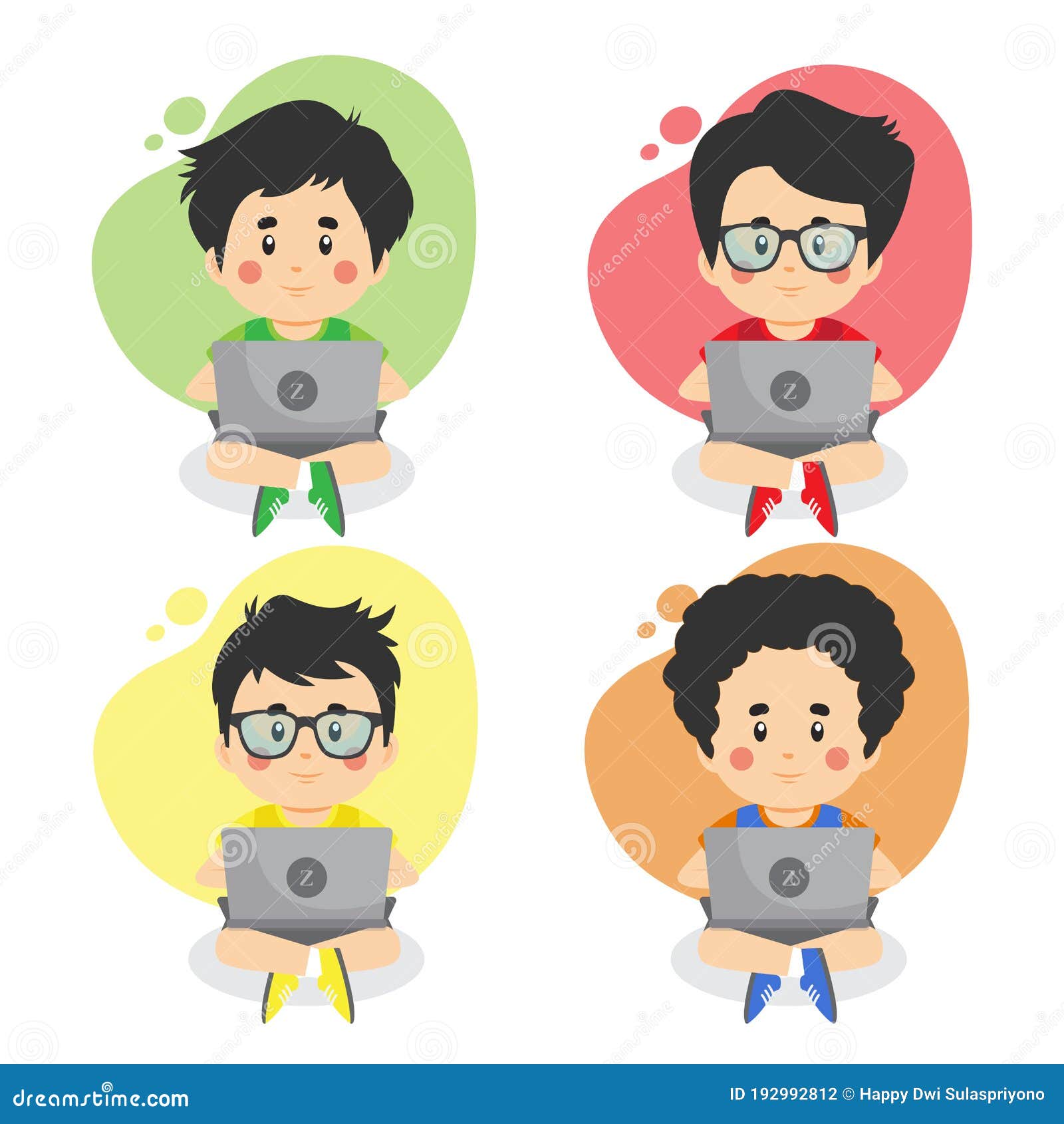 Set of Children Using Computers Stock Vector - Illustration of children ...