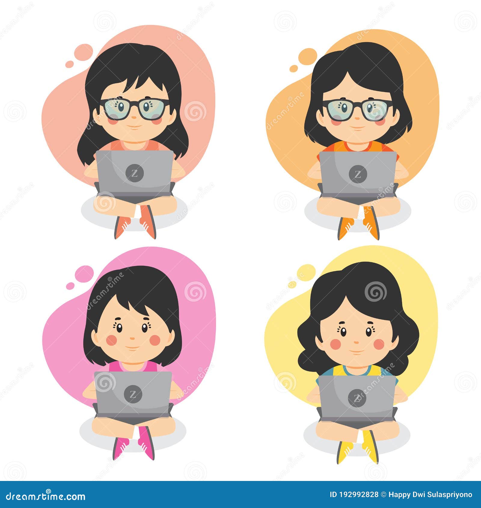 Set of Children Using Computers Stock Vector - Illustration of cute ...