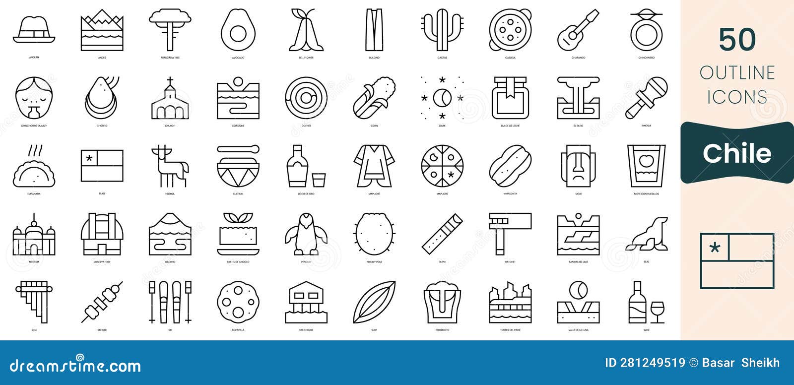 Set of Chile Icons. Thin Linear Style Icons Pack Stock Vector ...