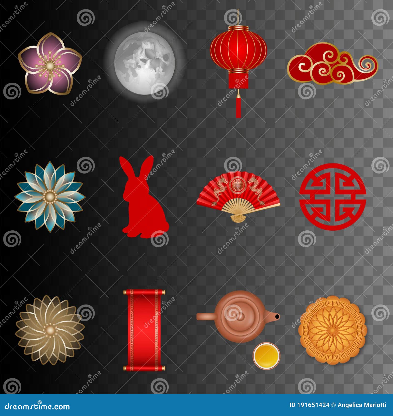 Set of Mid Autumn Festival Illustrations. Isolated Chinese Tradition ...