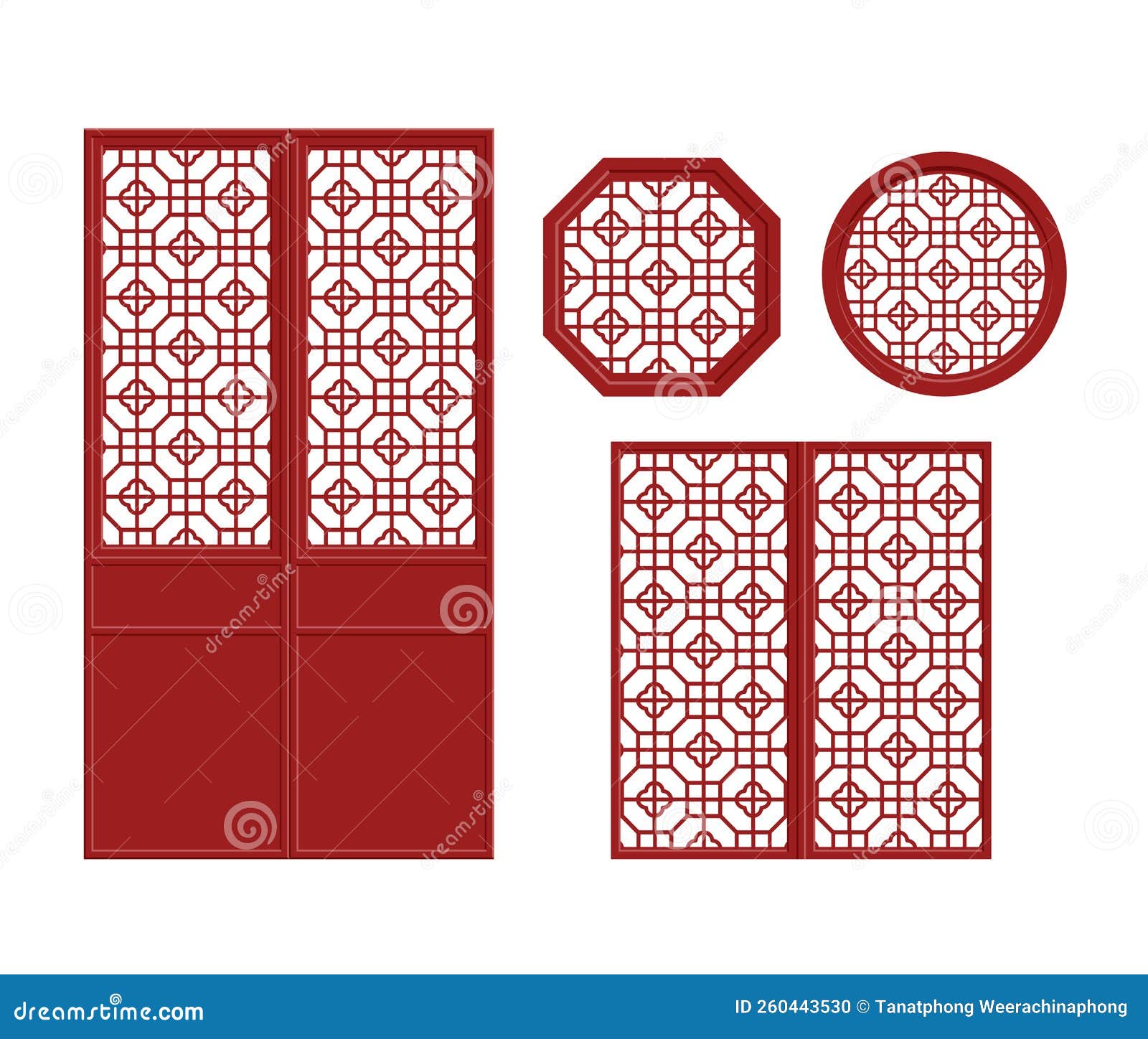 Set 2 of Chinese Ornament Windows and Doors Pattern Vector Outline ...