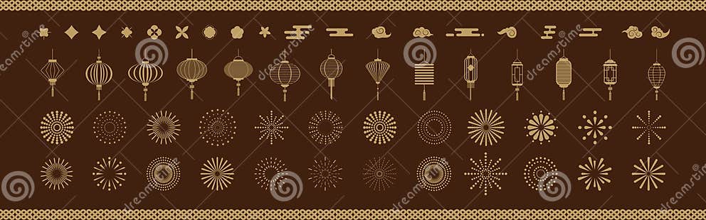 Set of Chinese Pattern Elements Vector for Decorative. Flower, Clouds ...