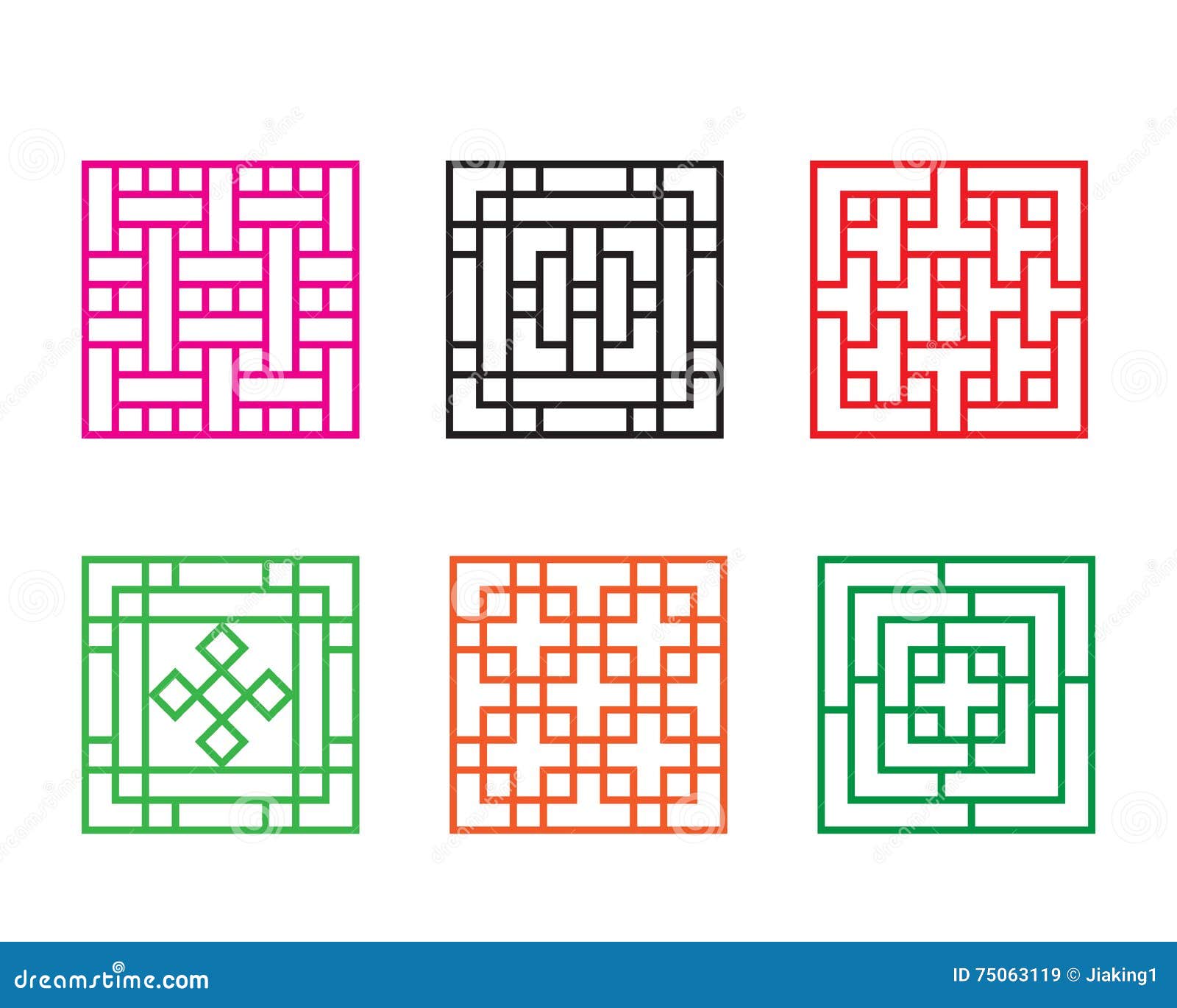Set of Chinese Pattern Window in Square Concept Stock Vector ...