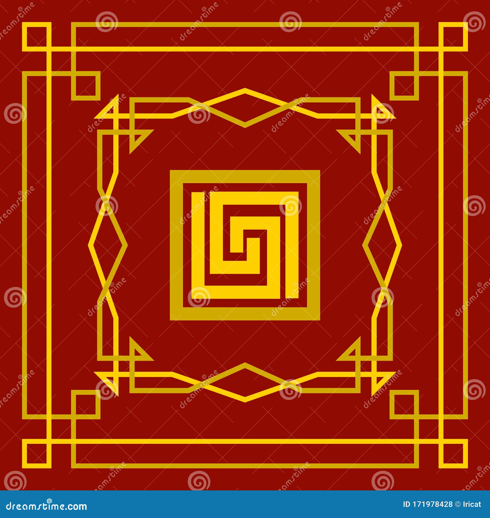 Set of Chinese Square Frame Style Design on Red Background. East ...