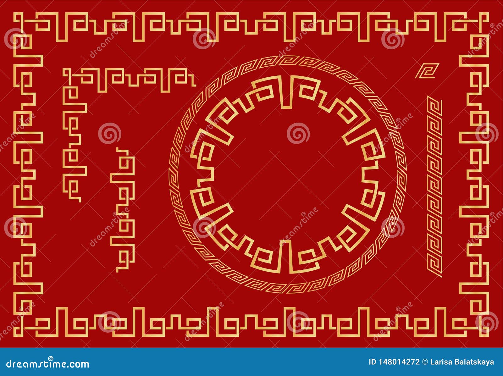 Set Chinese Traditional Ornaments. Frames, Round Frames and Seamless ...