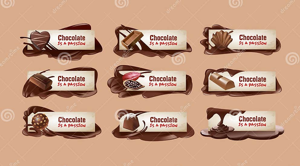 Set of chocolate banners. stock illustration. Illustration of isolated ...