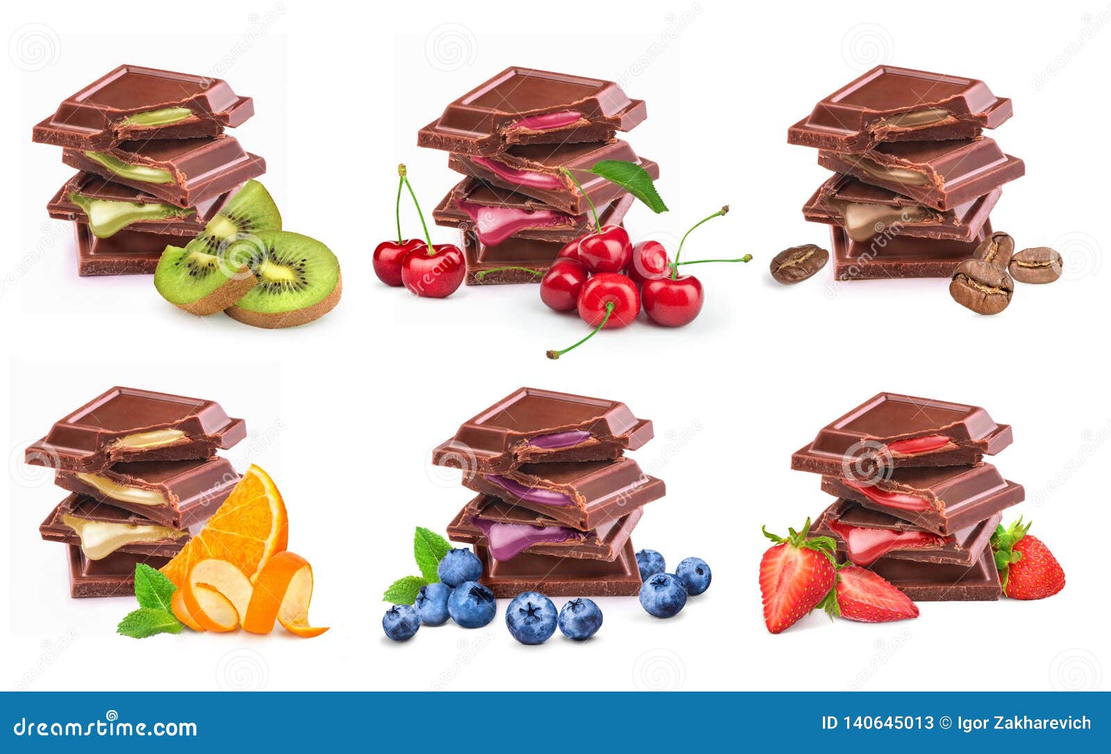 Set of Chocolate Pieces with Different Fillings Stock Image - Image of ...