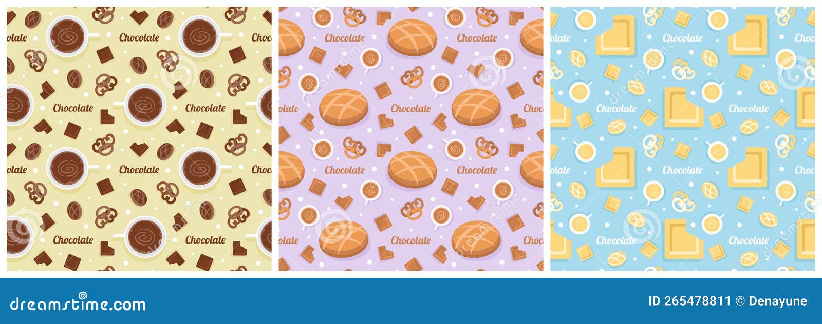 Set of Chocolate Seamless Pattern Design with Choco Decoration in ...