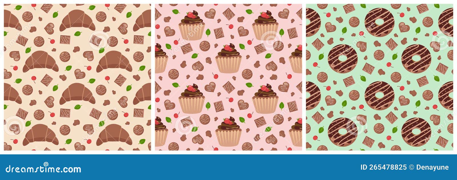 Set of Chocolate Seamless Pattern Design with Choco Decoration in ...