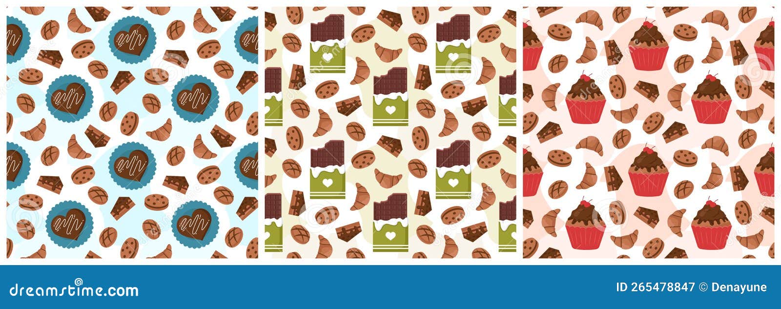 Set of Chocolate Seamless Pattern Design with Choco Decoration in ...
