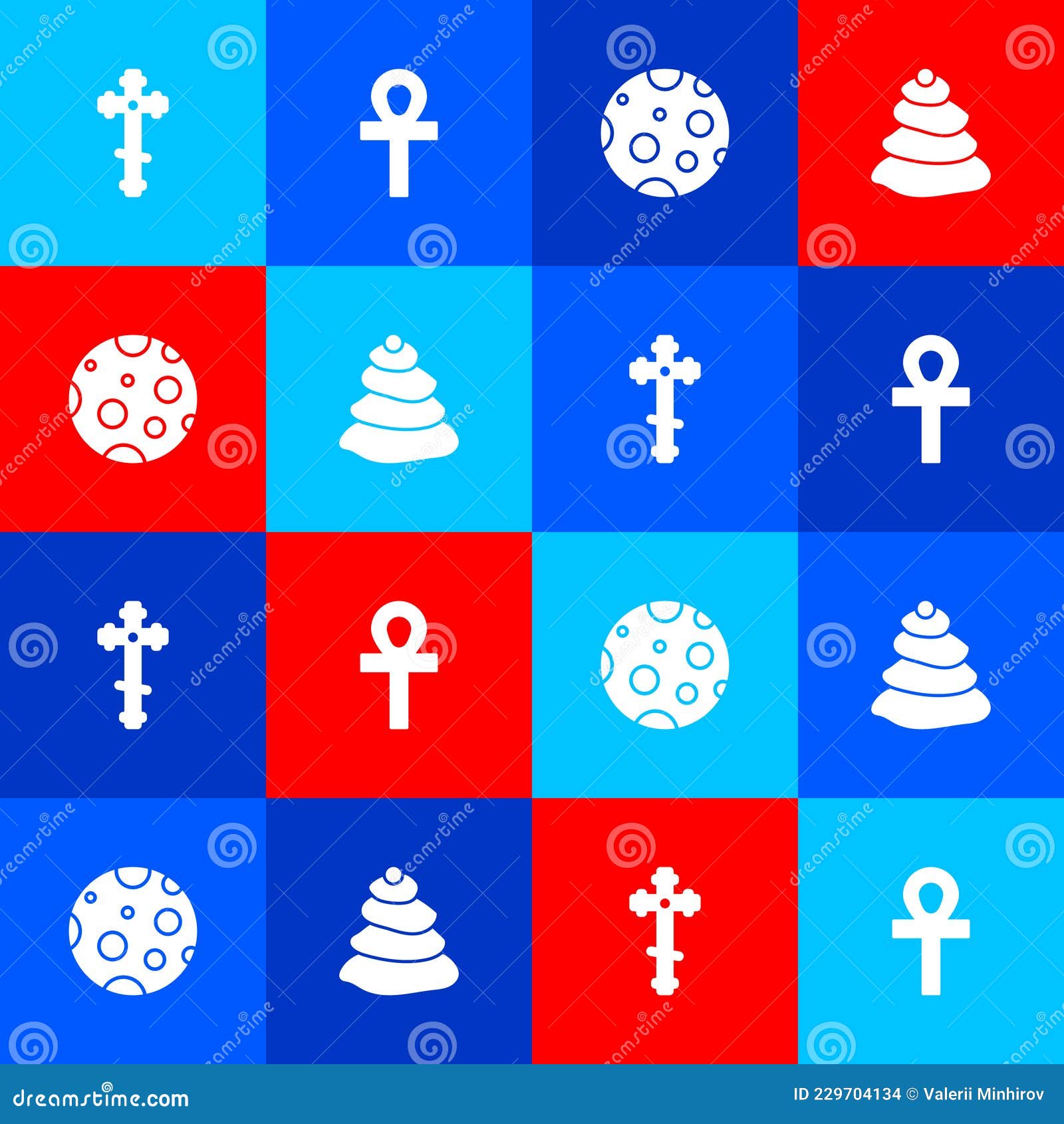 Set Christian Cross, Cross Ankh, Moon and Stack Hot Stones Icon. Vector ...