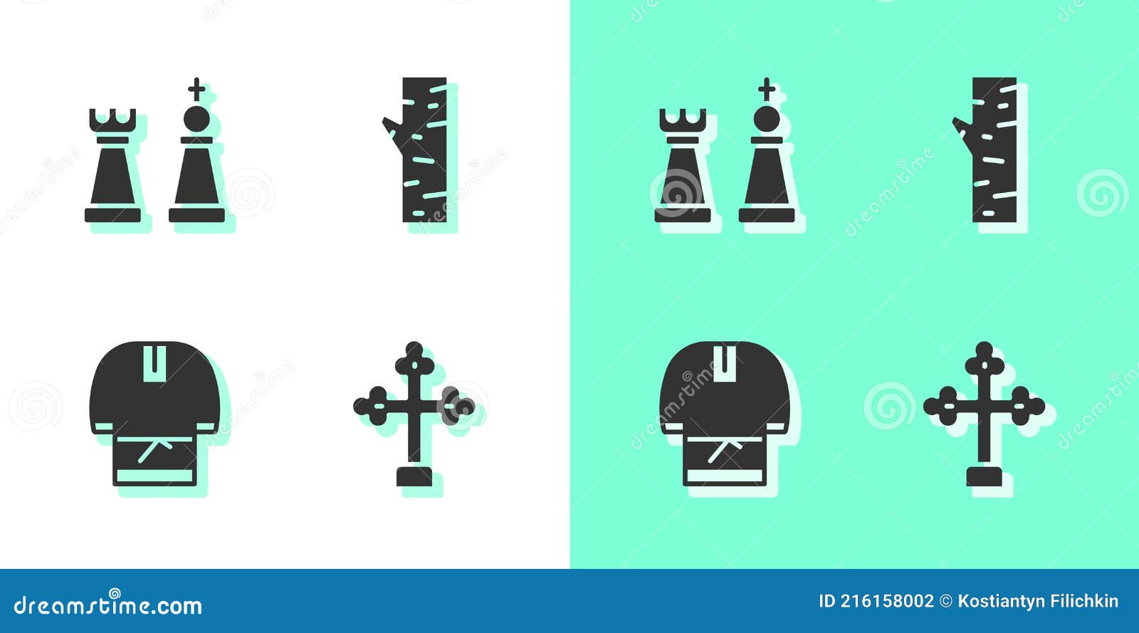 Set Christian Cross Chess Kosovorotka and Birch Tree Icon. Vector ...