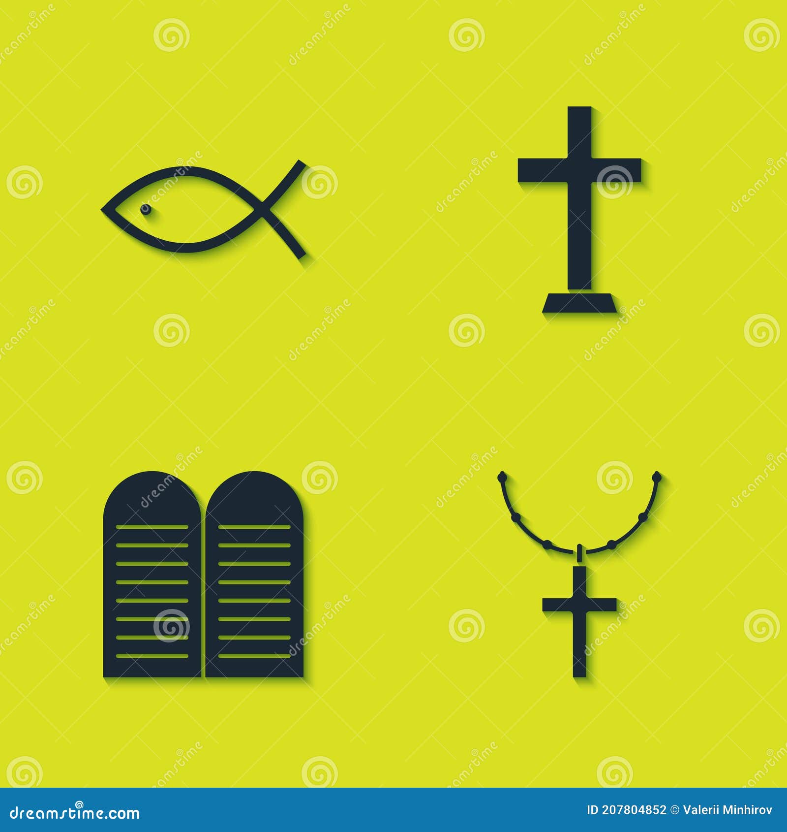 Set Christian Fish, Cross on Chain, the Commandments and Icon. Vector ...