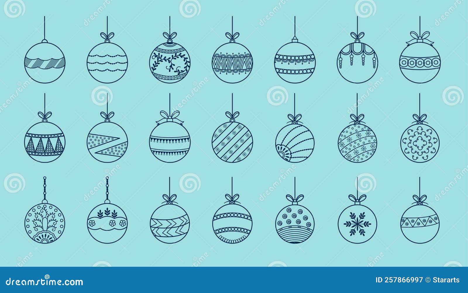 Set of Christmas Ball Design in Line Style Vector Stock Vector ...